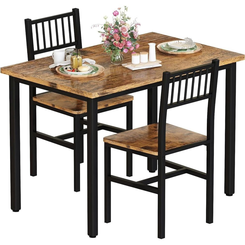 Baxluxe Dining Table Set, Rustic Kitchen Table and 2 Chairs with Metal